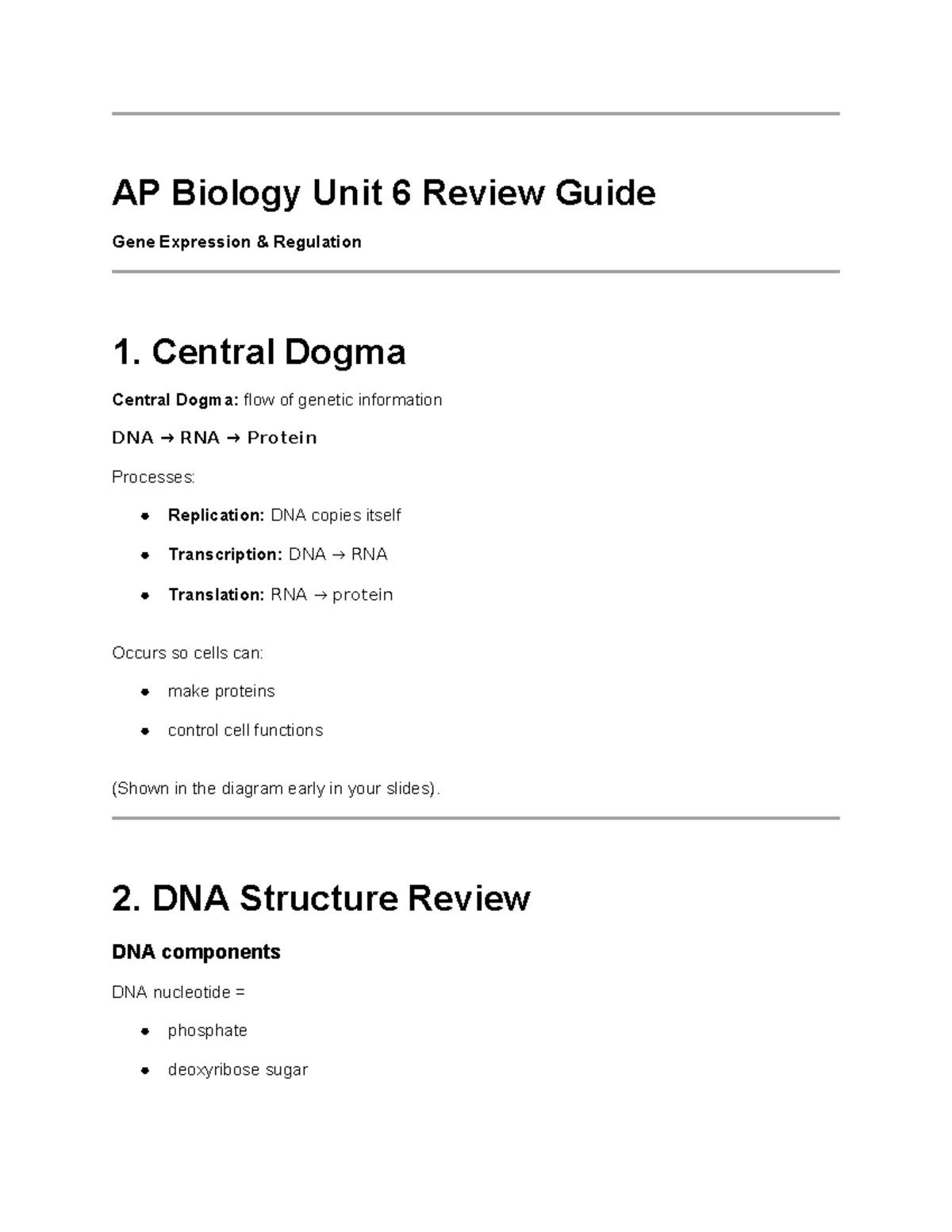AP Biology Unit 6 Study Guide: Gene Expression & Regulation - Studocu