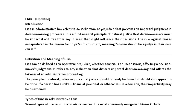Bias in Administrative Law: Understanding Types and Implications - Studocu