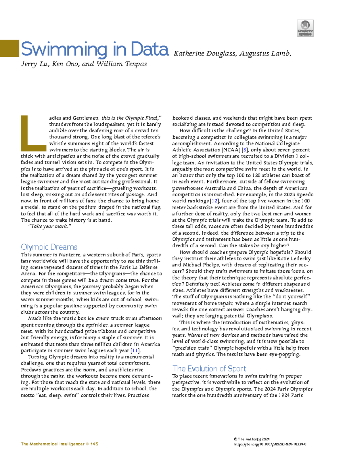 Mathematics and Physics in Olympic Swimming: Training for Paris 2024 ...