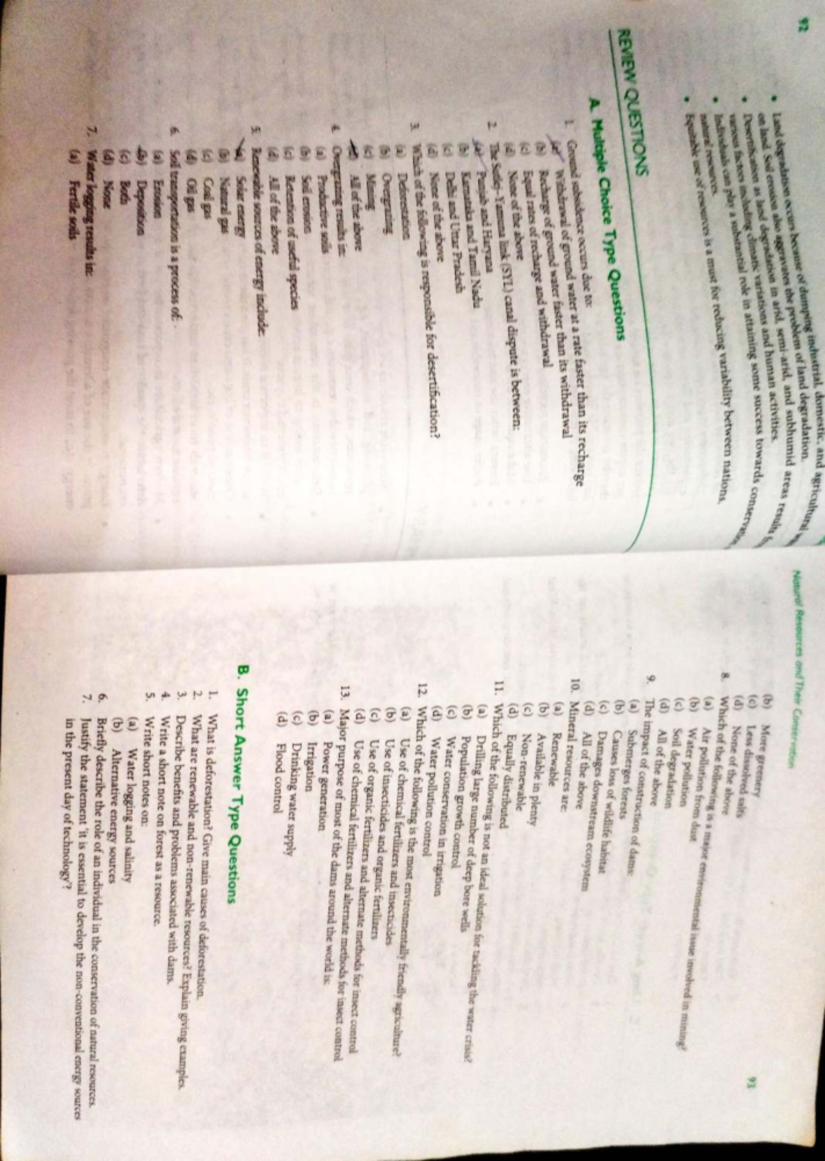 CHE 110 Unit 2: Review Questions on Natural Resources & Conservation ...