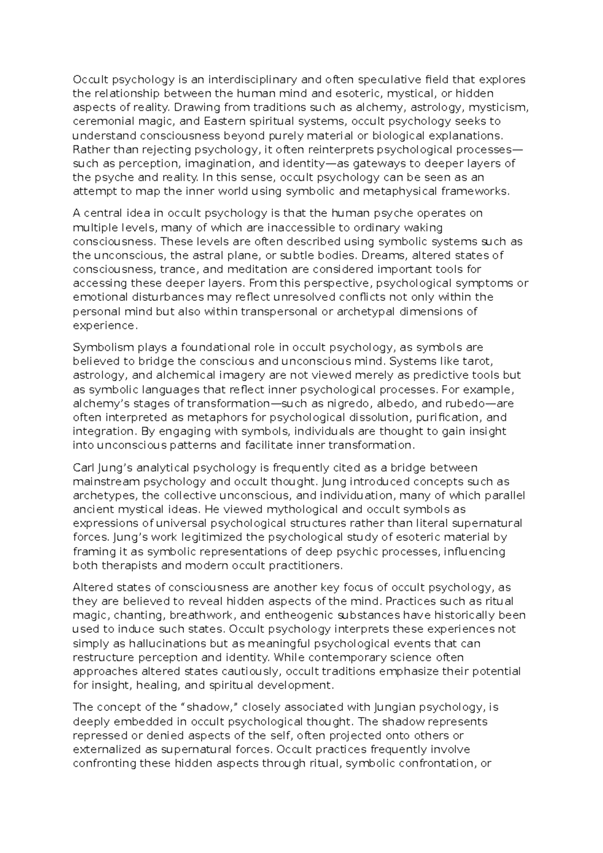 Interdisciplinary Insights into Occult Psychology: Exploring the Psyche ...