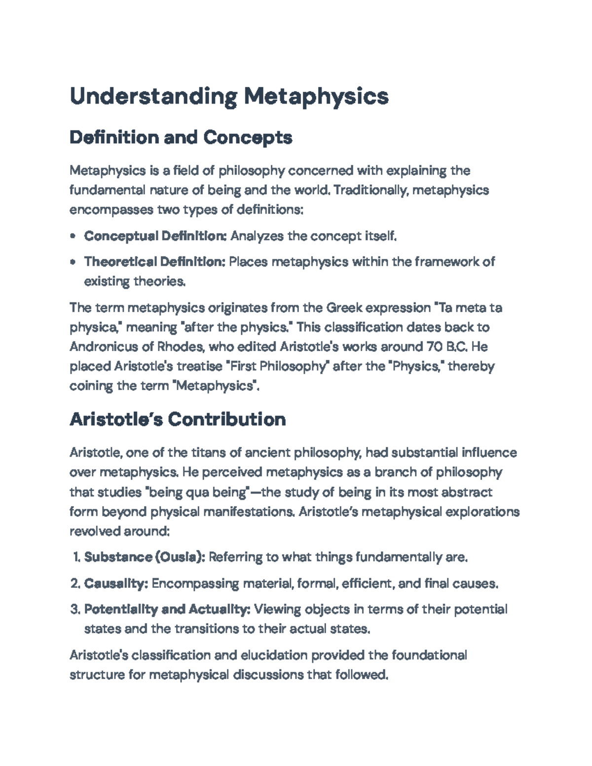 Understanding Metaphysics: Fundamental Concepts and Key Figures ...