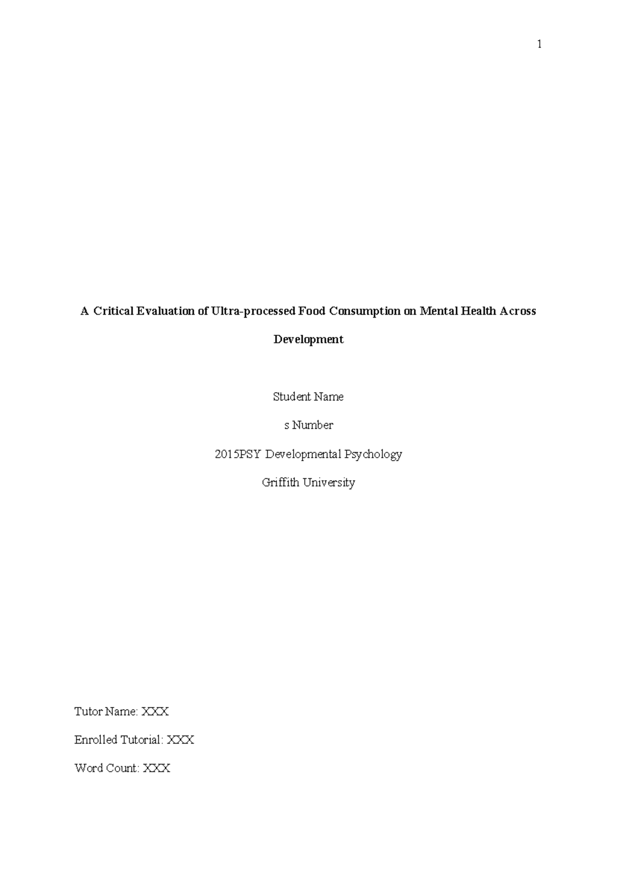 2015PSY Critical Evaluation of UPF Consumption & Mental Health - Studocu