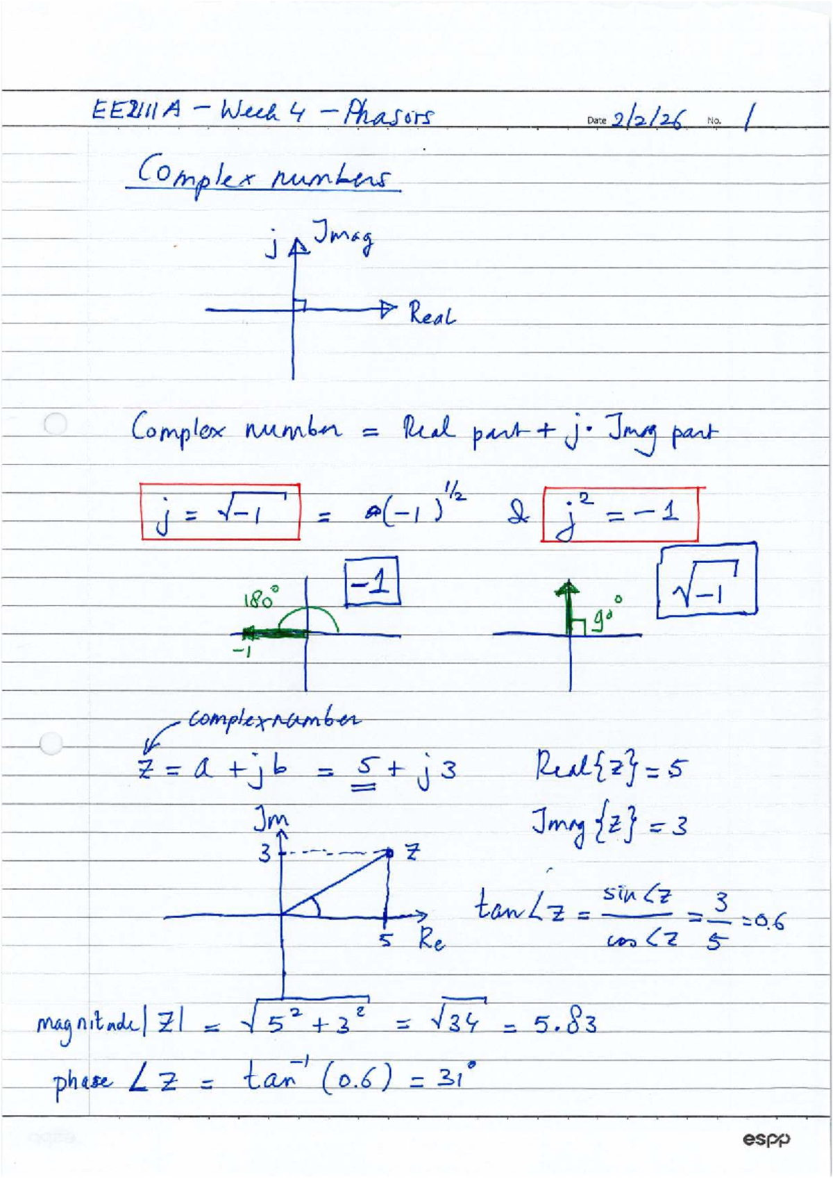 EE201 Lecture Notes: Phasors and Related Examples - Studocu