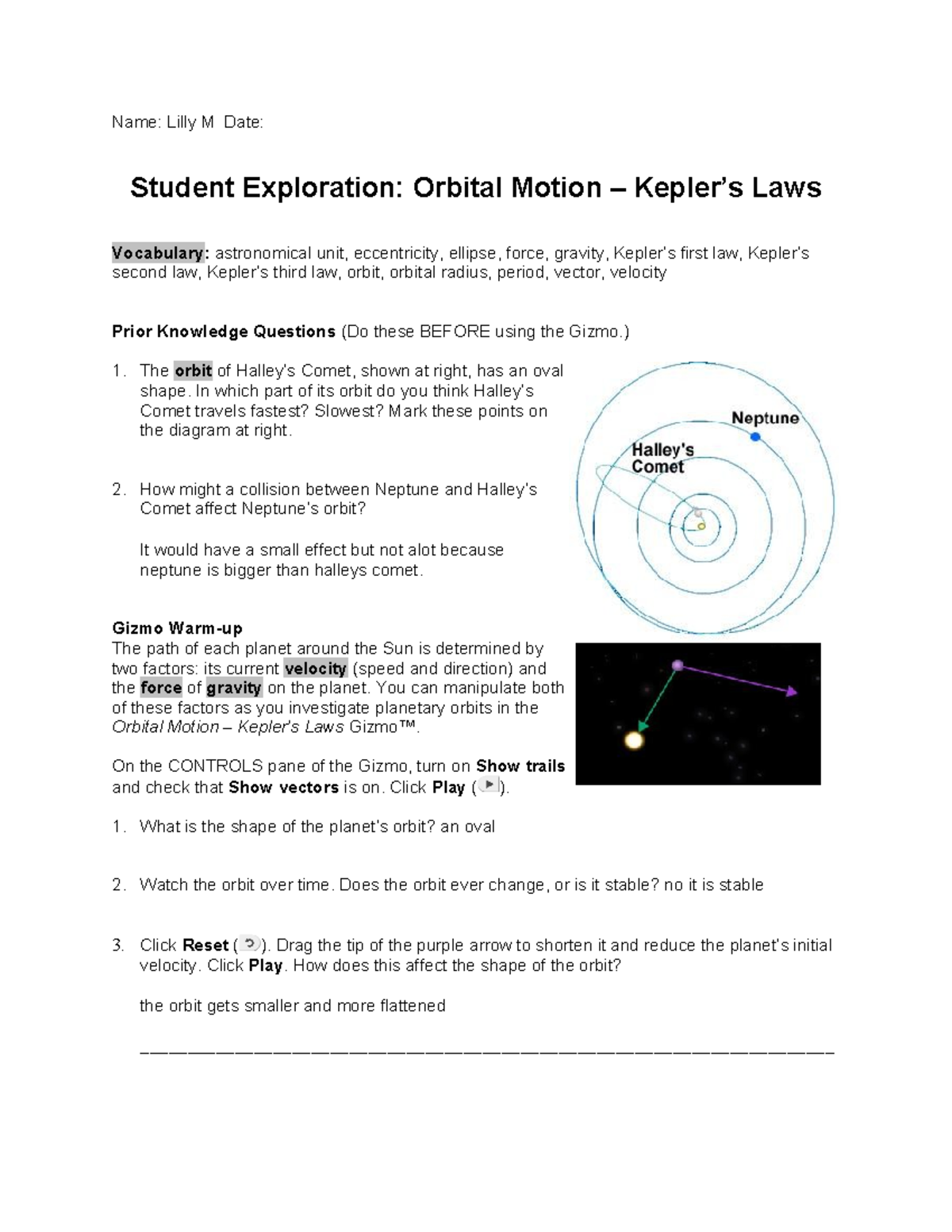 Exploration of Orbital Motion and Kepler’s Laws SE (1)-1 - Studocu