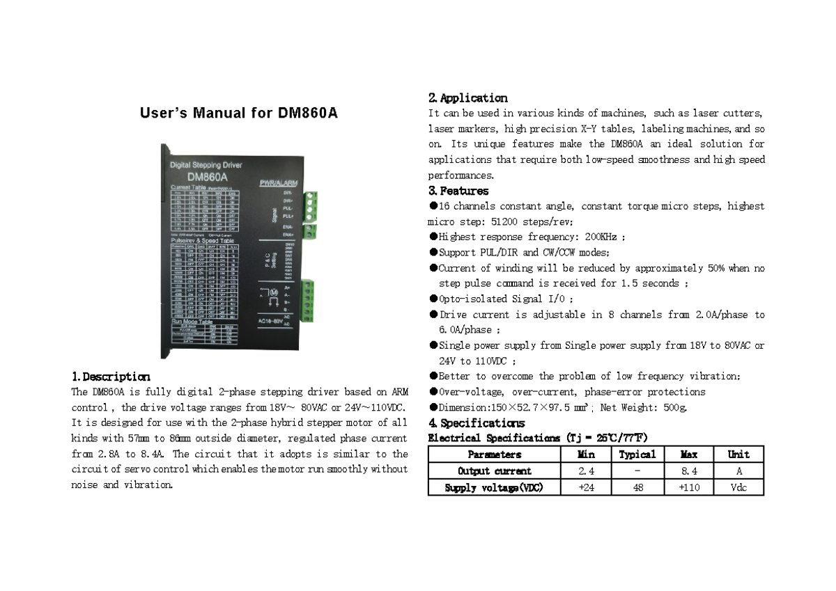 Dm860a - Calcula de preso - User ’s Manual for DM860A 1 The DM860A is fully digital 2-phase ...