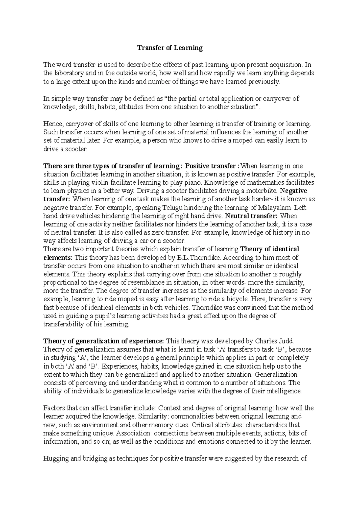 Bilateral Transfer of Learning: Experiment No 5 in G.K Study - Studocu