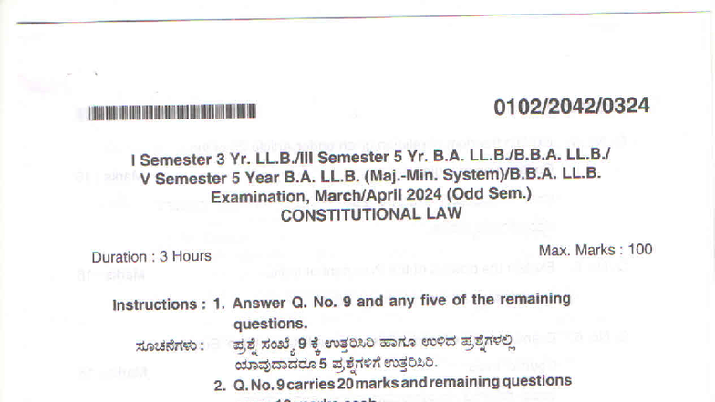 Constitutional Law Exam Paper - B.A. LL.B. V Sem. (Odd Sem.) 2024 - Studocu