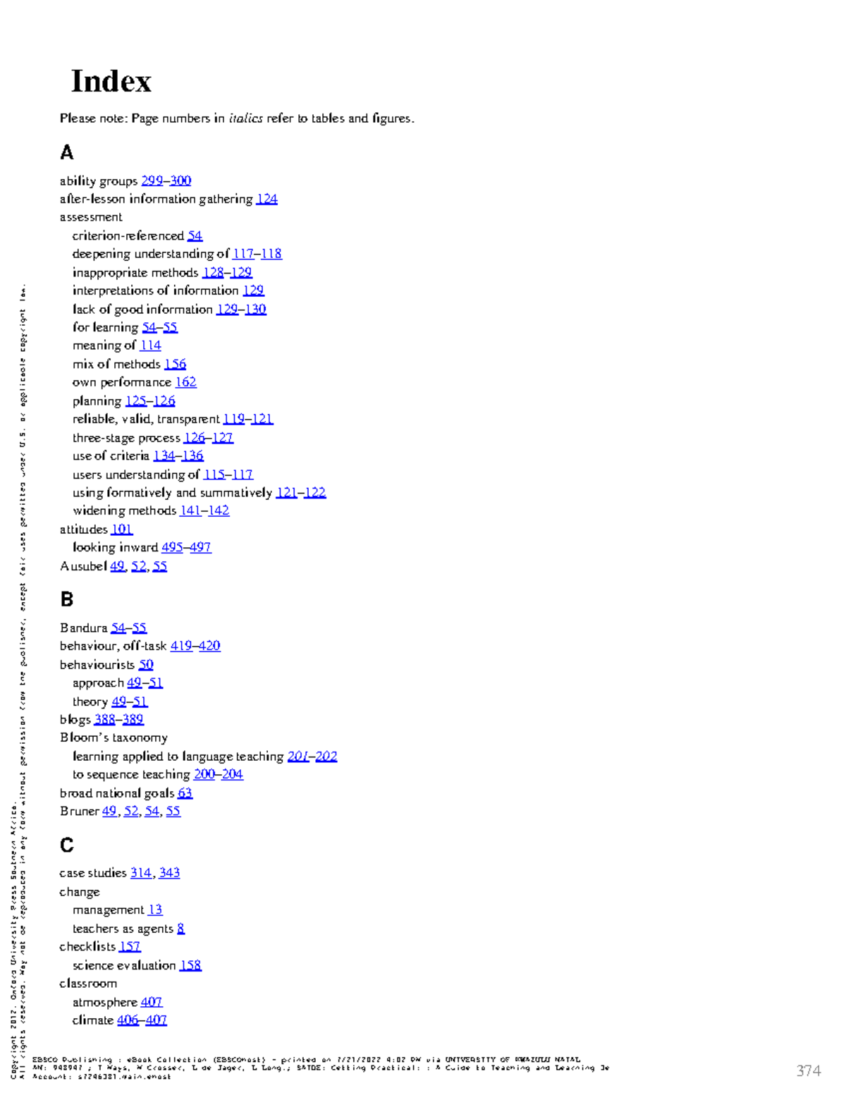 Index for SAIDE: Getting Practical - A Guide to Teaching & Learning 3e ...