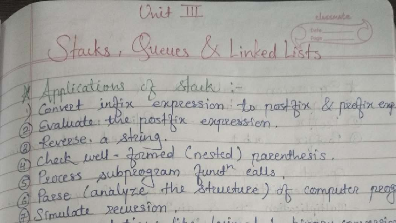 DS Unit 3 - Stacks, Queues, and Linked Lists Applications - Studocu