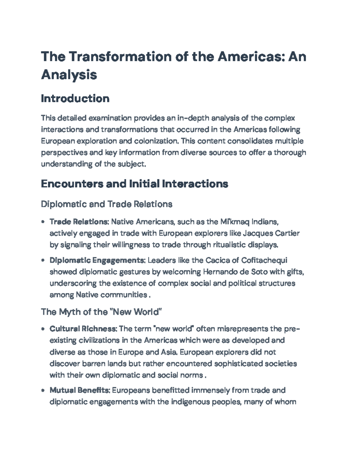 The Transformation of the Americas: Encounters, Exchanges, and Impacts ...