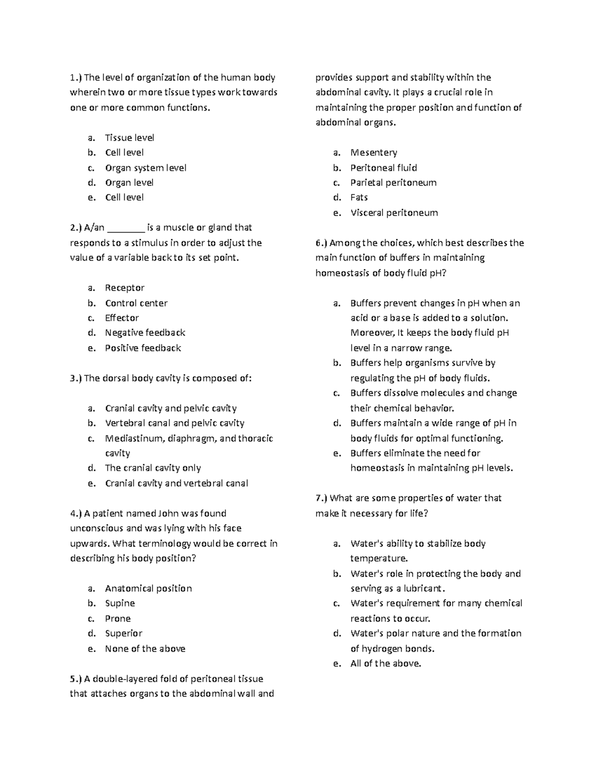 1A1 - Human Body Organization and Homeostasis Concepts - Studocu