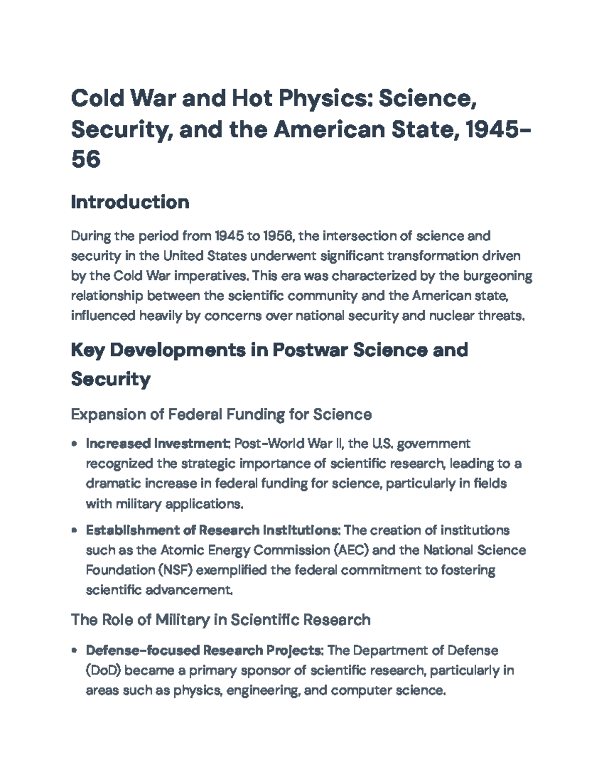 Cold War Science and Security: The American State, 1945-1956 Analysis ...