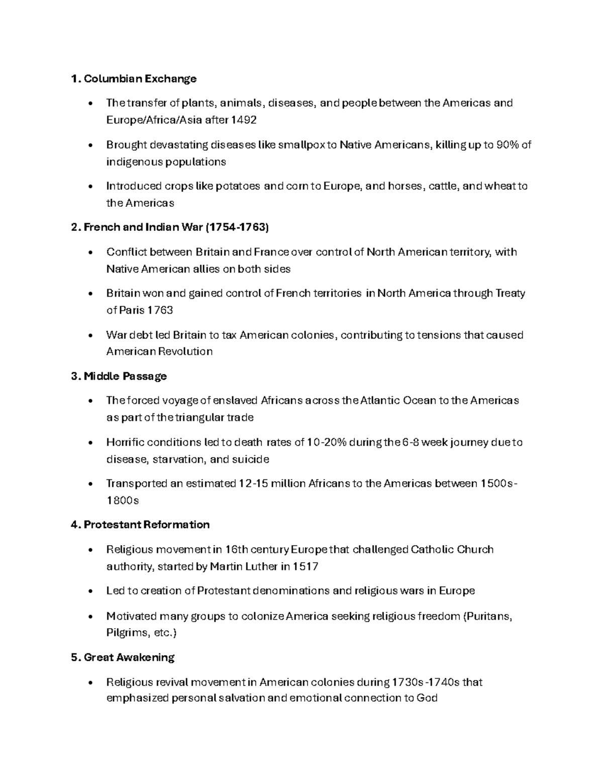 Colonial America: Key Events and Influences (Hist 101) - Studocu