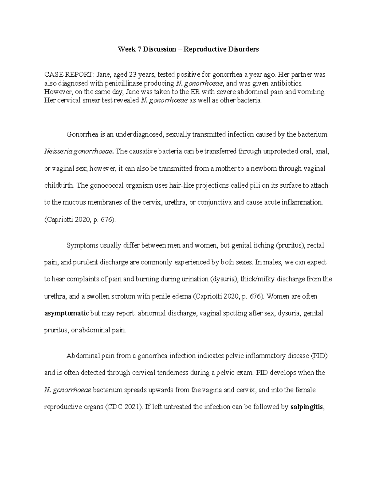 STI Case Study - Gonorrhea: Week 7 Discussion Notes - Studocu