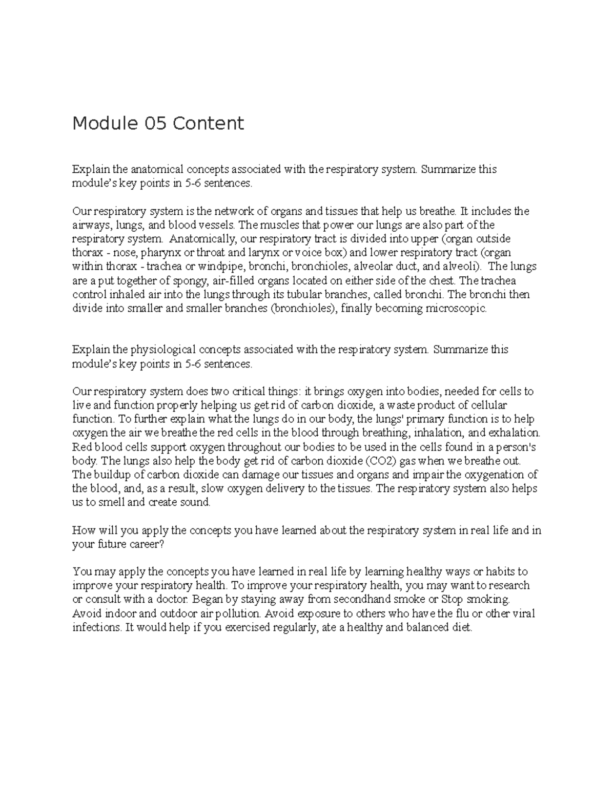 Module 05 Reflection Assignment - Respiratory Systems - Module 05 ...