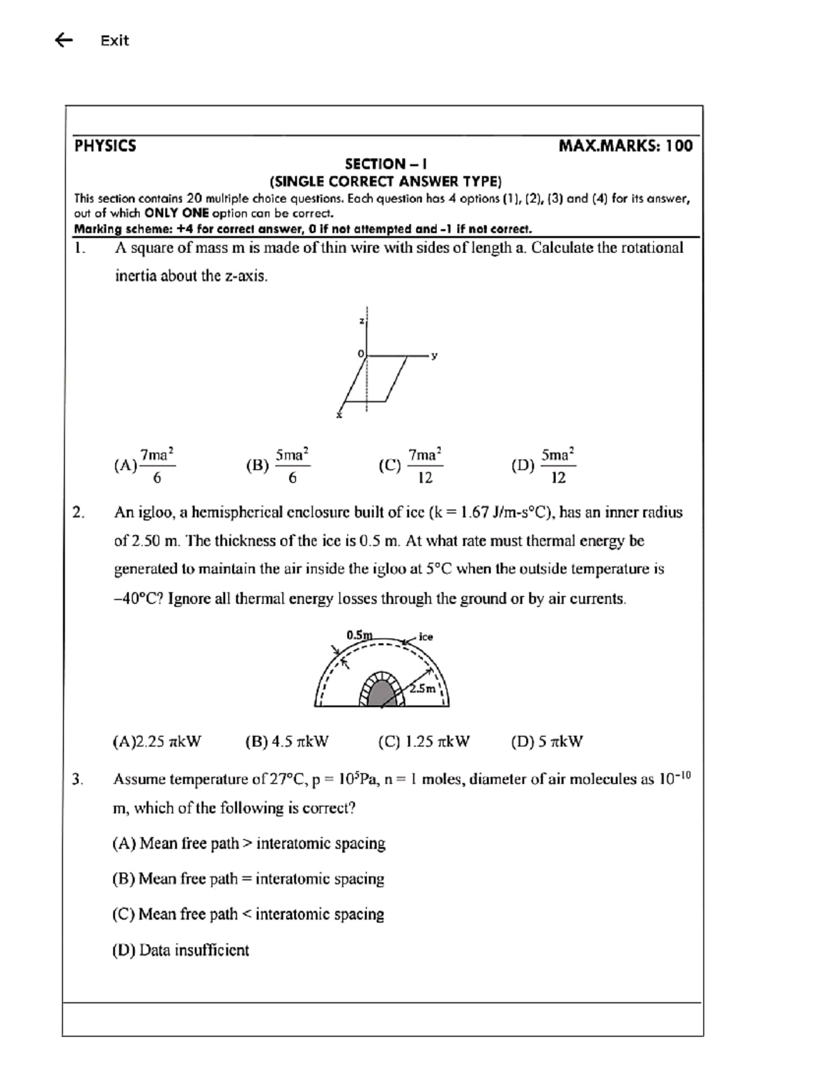 Exit PHYSICS MAX.MARKS: 100 - Comprehensive MCQ Review Guide - Studocu