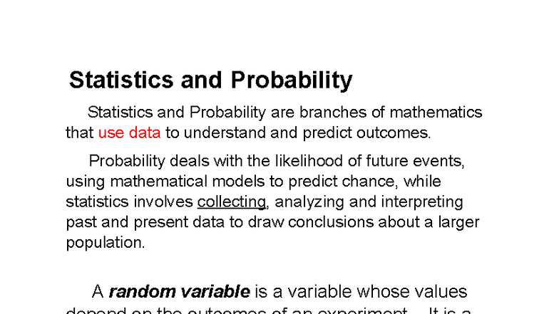 Random Variable Lecture: Understanding Statistics & Probability - Studocu