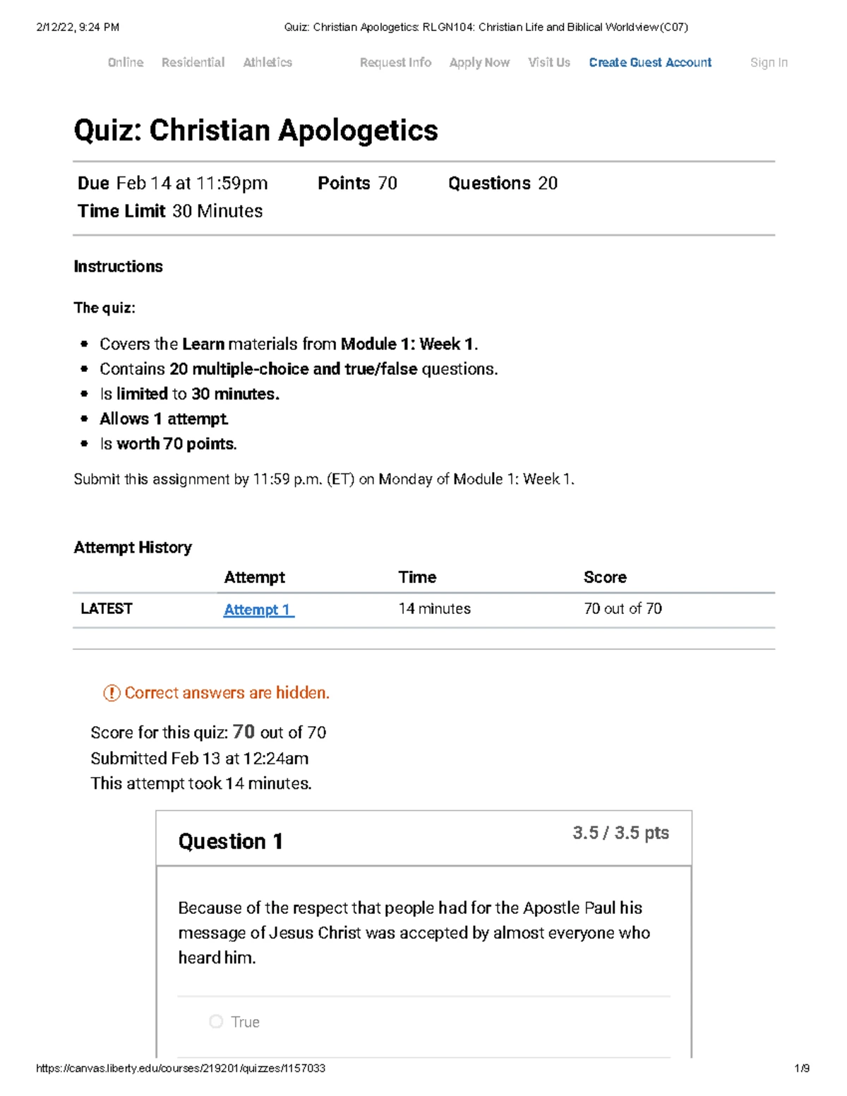 Quiz The Gospels BIBL104 Survey of Old and New Testament (B62) - Skip ...