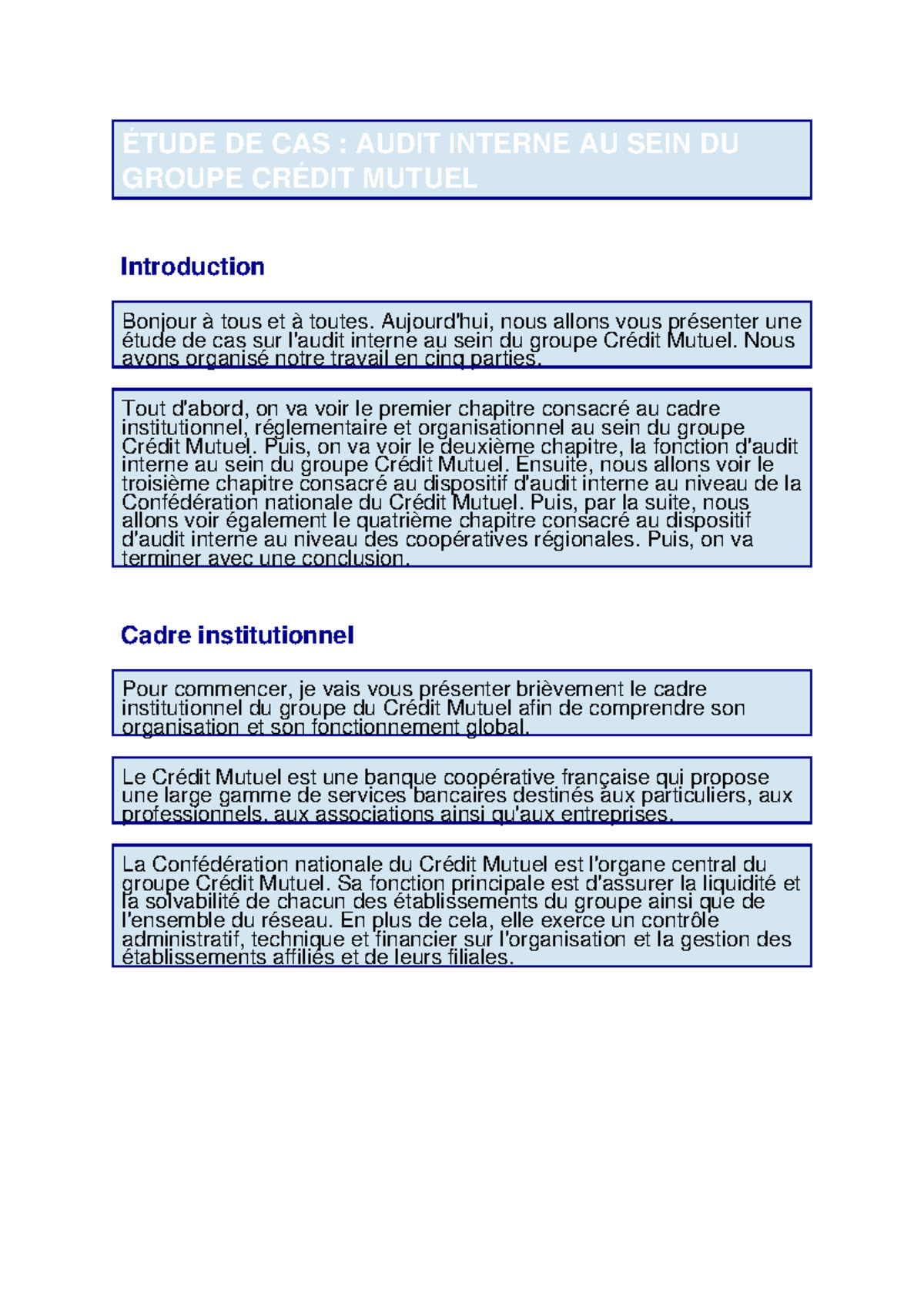Étude de Cas : Audit Interne au Crédit Mutuel - Présentation V2 - Studocu
