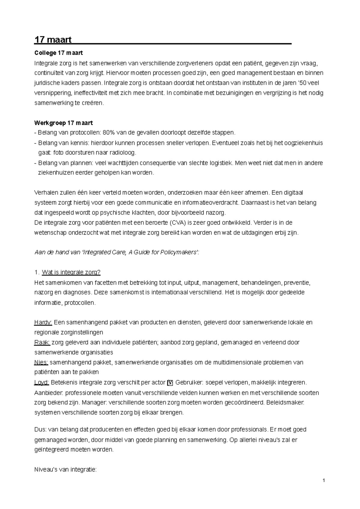 Samenvatting Integrale Zorg: Samenwerking in de Gezondheidszorg ...