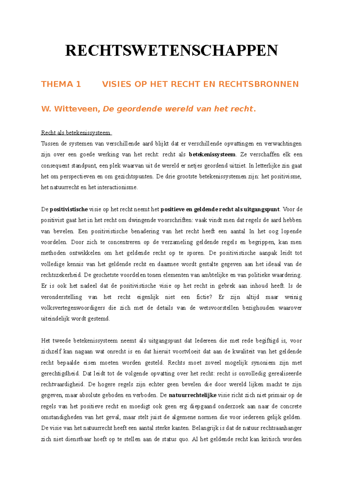 Samenvatting Rechtswetenschap: Themas over Recht en Rechtsbronnen ...