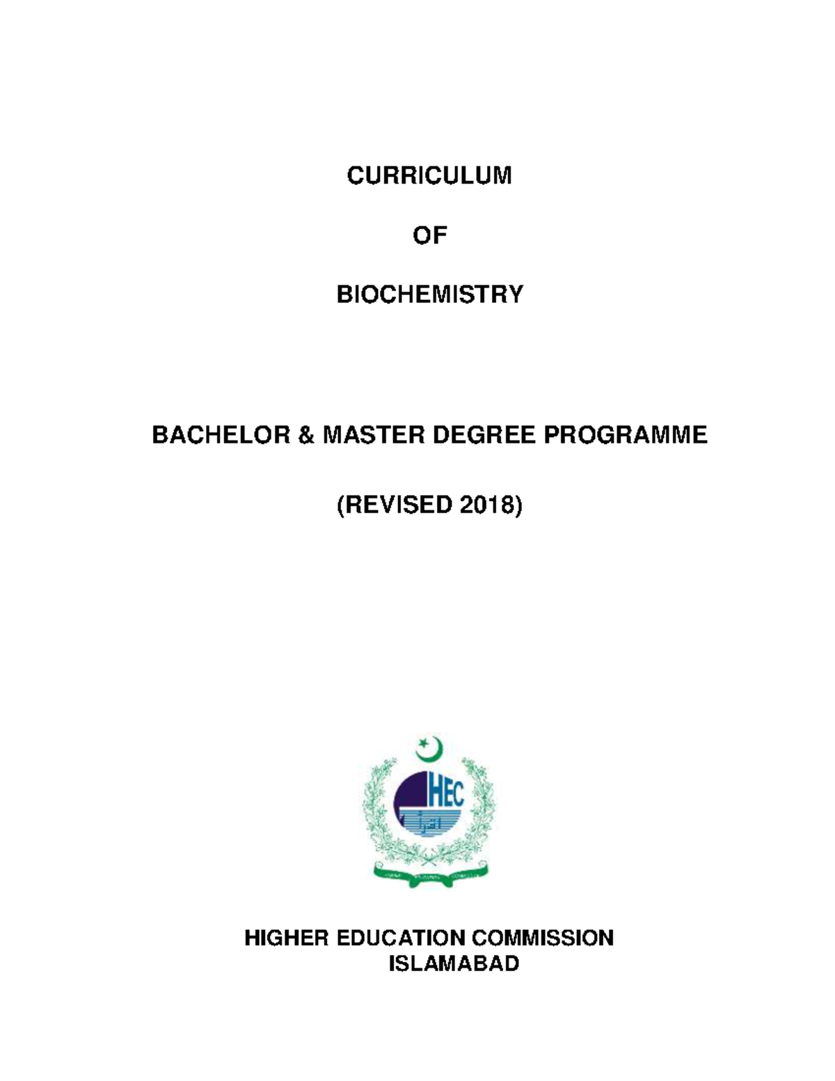 Biochemistry Curriculum for Bachelor & Master Programs (Revised 2018 ...