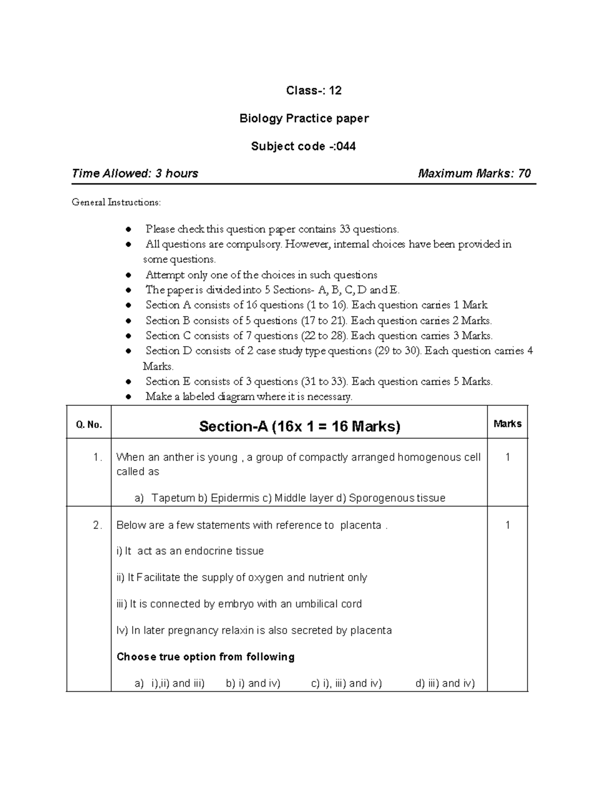 Biology 12 Practice Paper 2025: Comprehensive Exam Review - Studocu