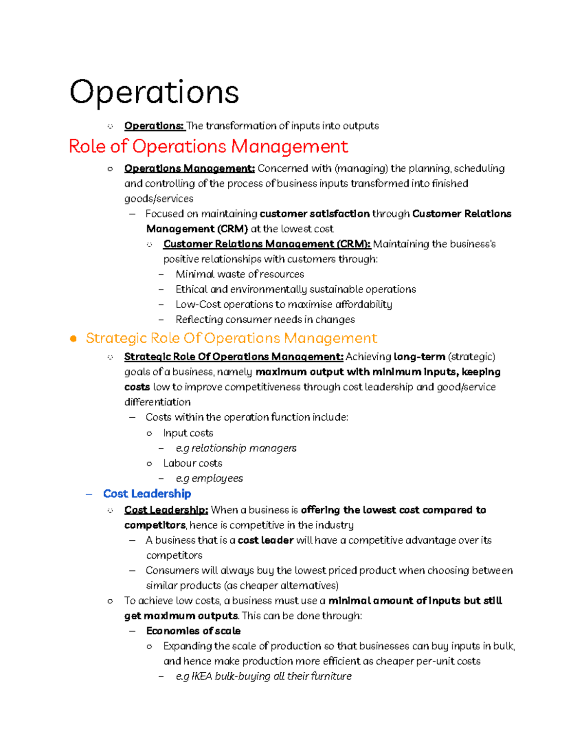 Operations Management Notes: Transforming Inputs to Outputs in Business ...