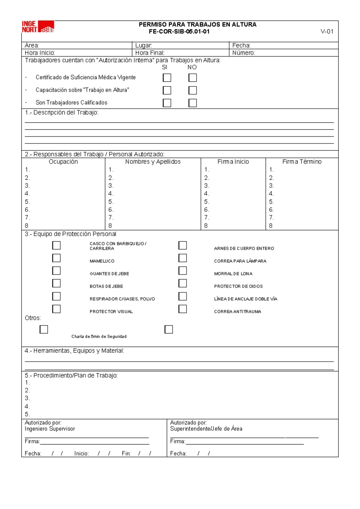 FE-COR-SIB-05.01-01 Formato de Permiso para Trabajos en Altura - Studocu