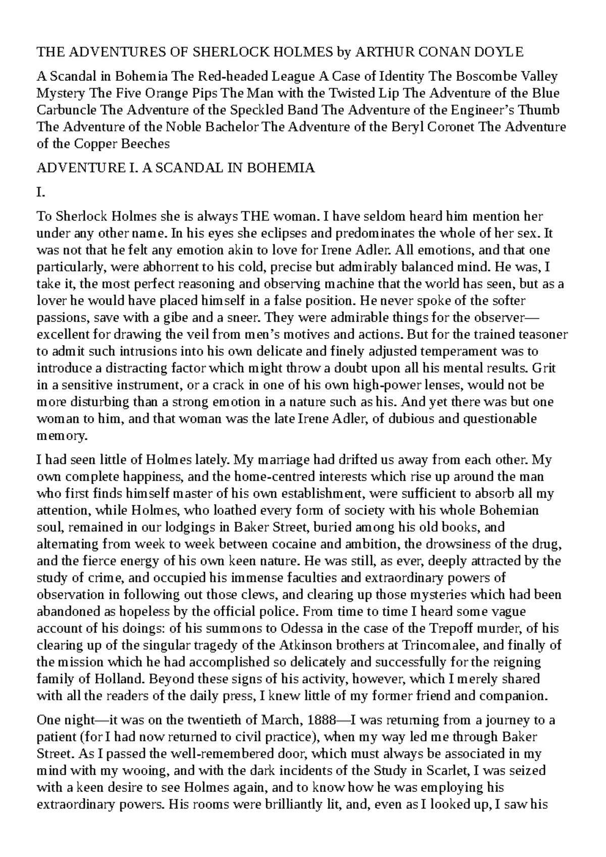 Sherlock Holmes Adventures: A Scandal in Bohemia & More - Studocu