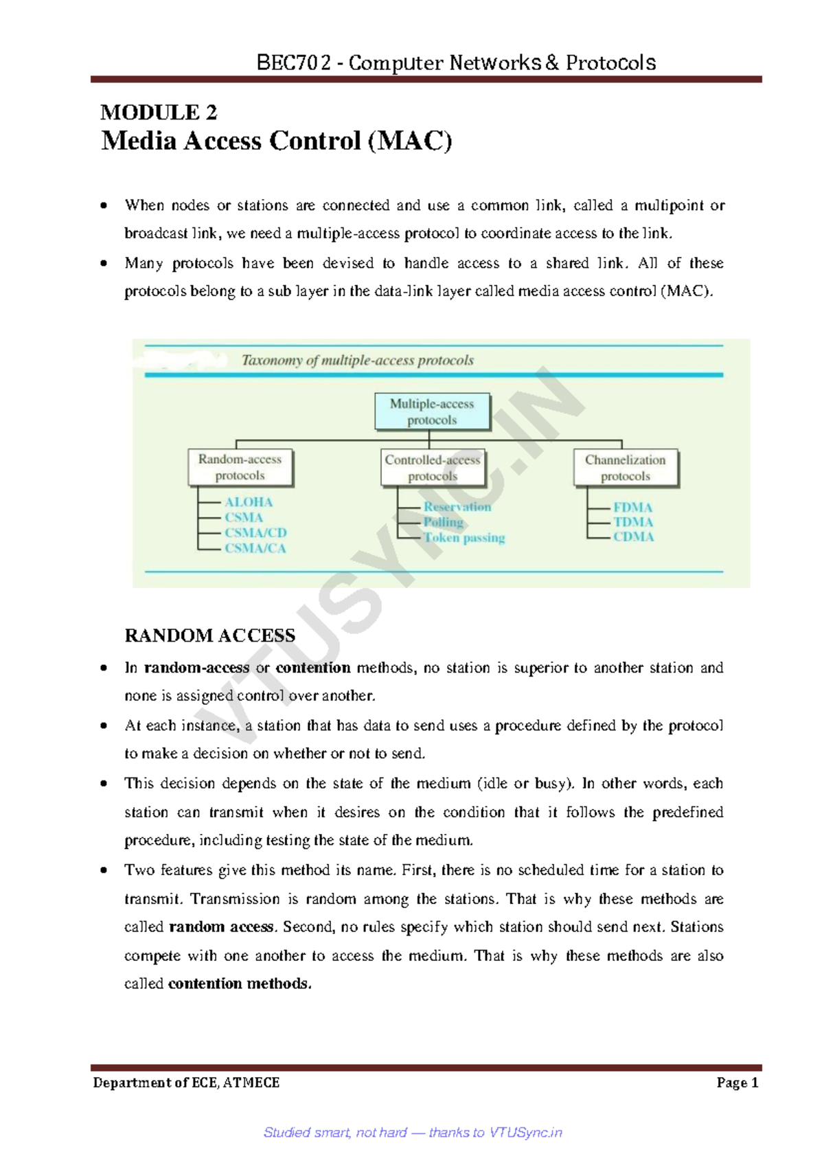 BEC702 Computer Networks Protocols: Module 2 - Media Access Control ...