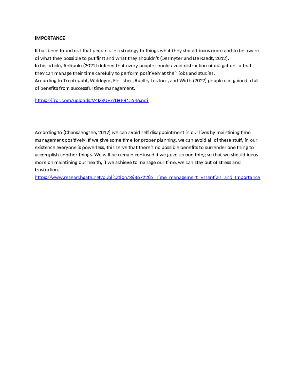 Importance of Effective Time Management Strategies - Studocu