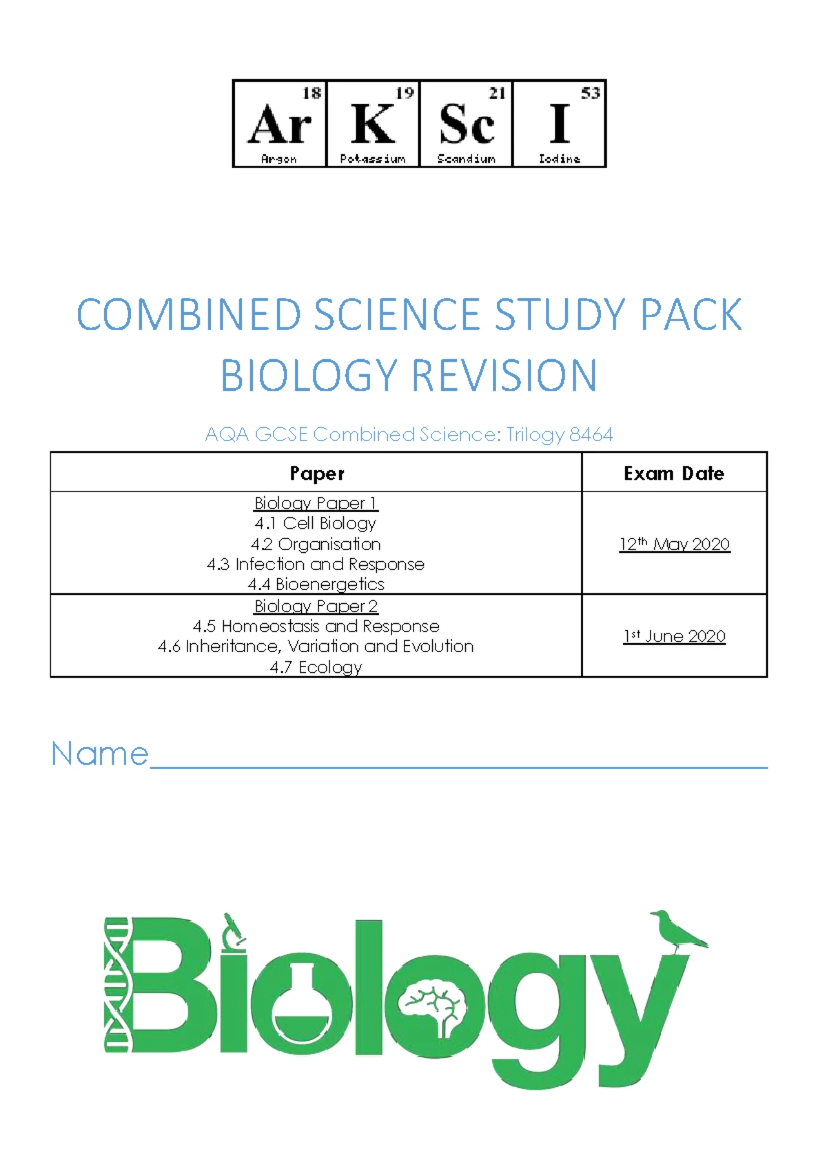 YEAR 11 AQA GCSE Biology Revision Booklet - Triple Science Higher - Studocu