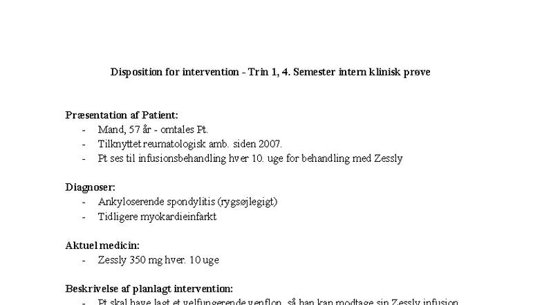 Disposition for Intervention Trin 1, 4. Semester Klinisk Prøve - Studocu