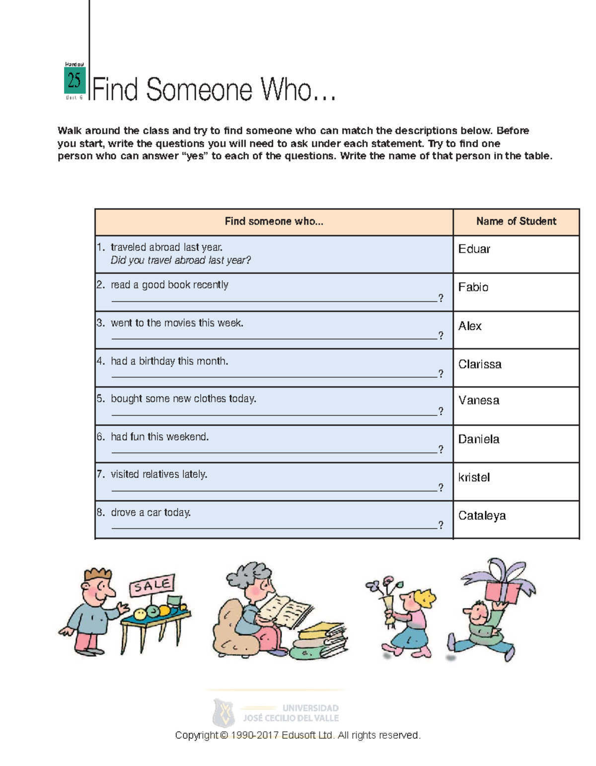 12 Basic II Handout 25 Unit 6 Interesting People Find Someone Who ...
