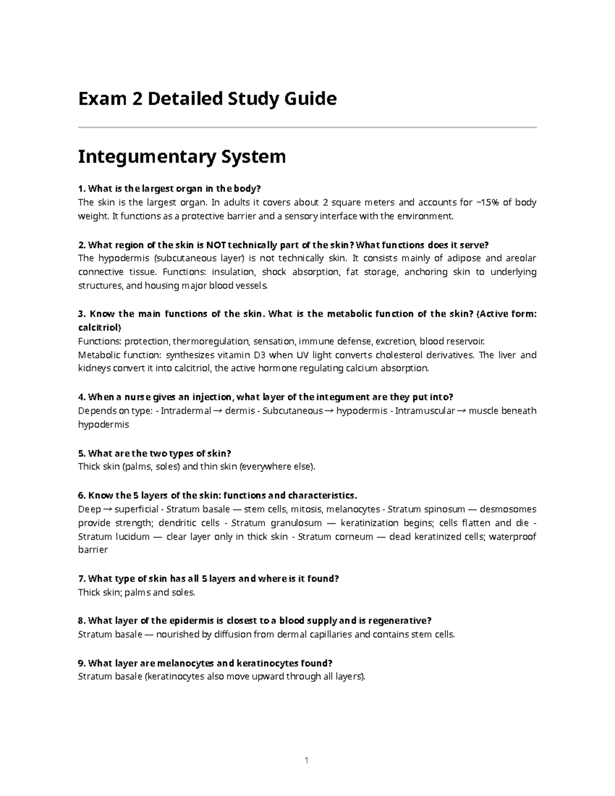 Exam 2 Study Guide: Integumentary System - Studocu