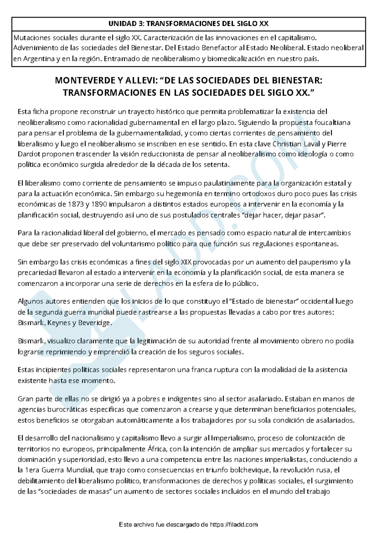 Teoría Social U3: Transformaciones y Neoliberalismo en el Siglo XX ...