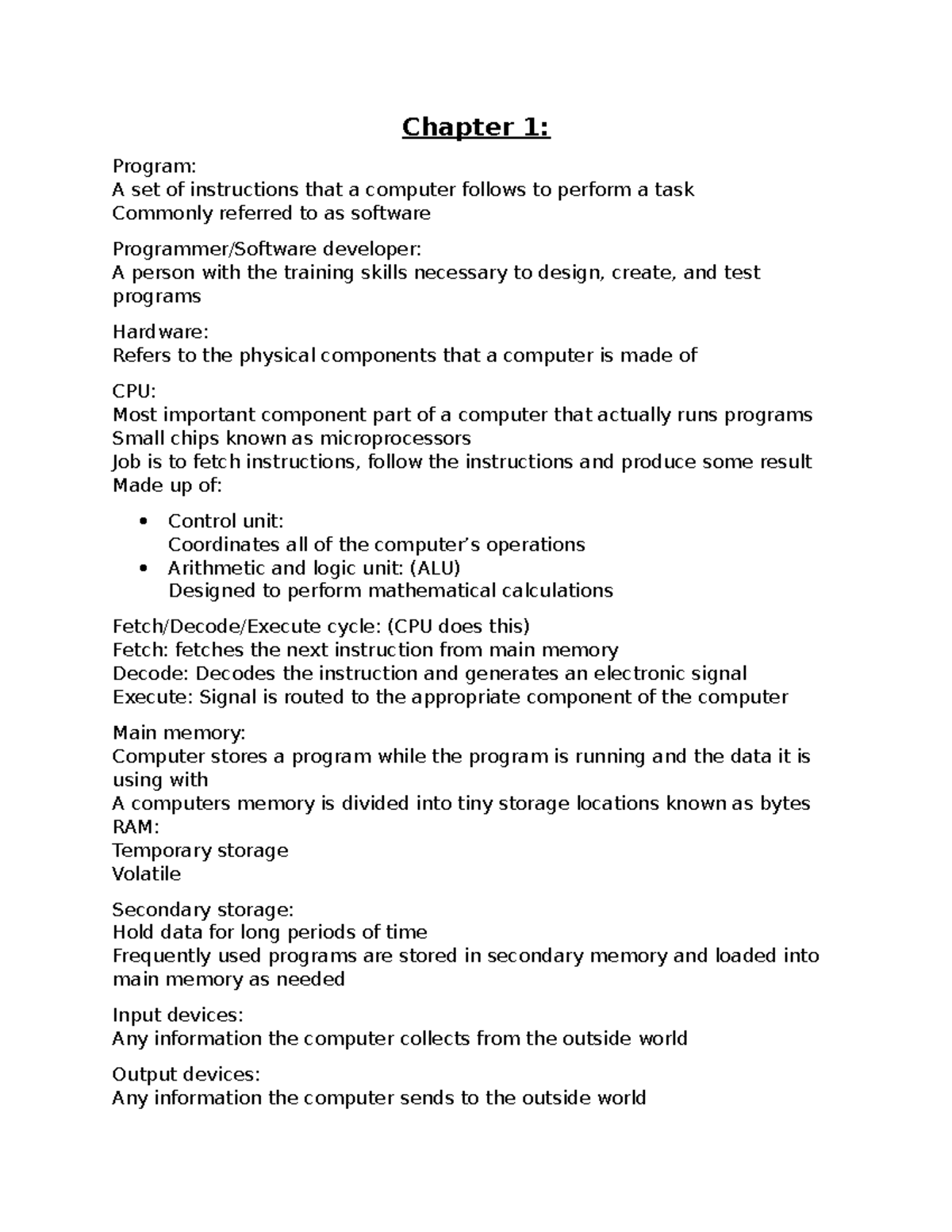 Chapter 1 Summary Imperative Programming Chapter 1 Program A Set Of Instructions That A