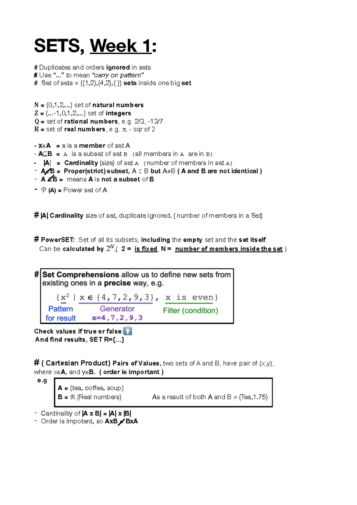SETS 1031: Week 1-4 Summary on Set Theory and Functions - Studocu