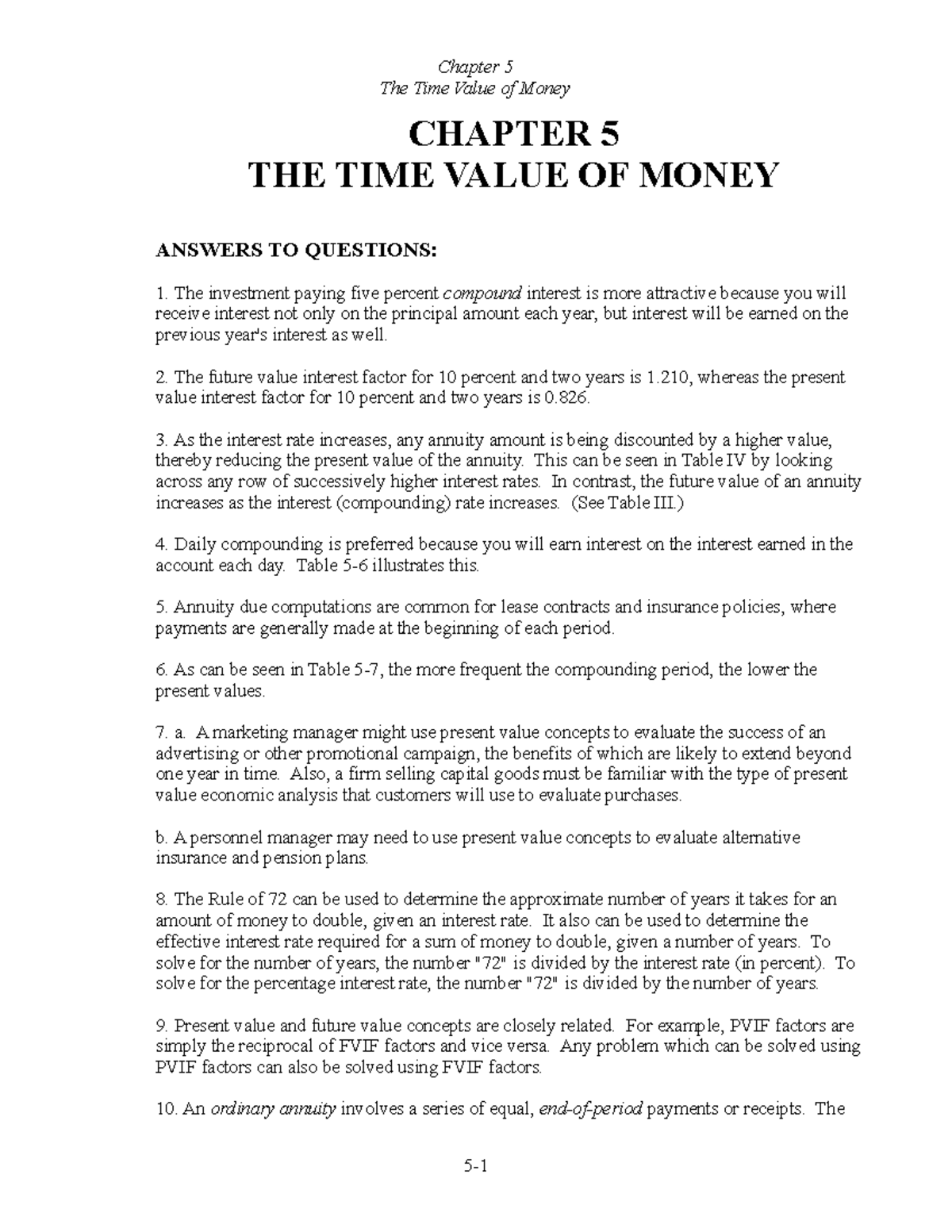 Chapter 5 - 14th - Contemporary Financial Management sol - The Time ...