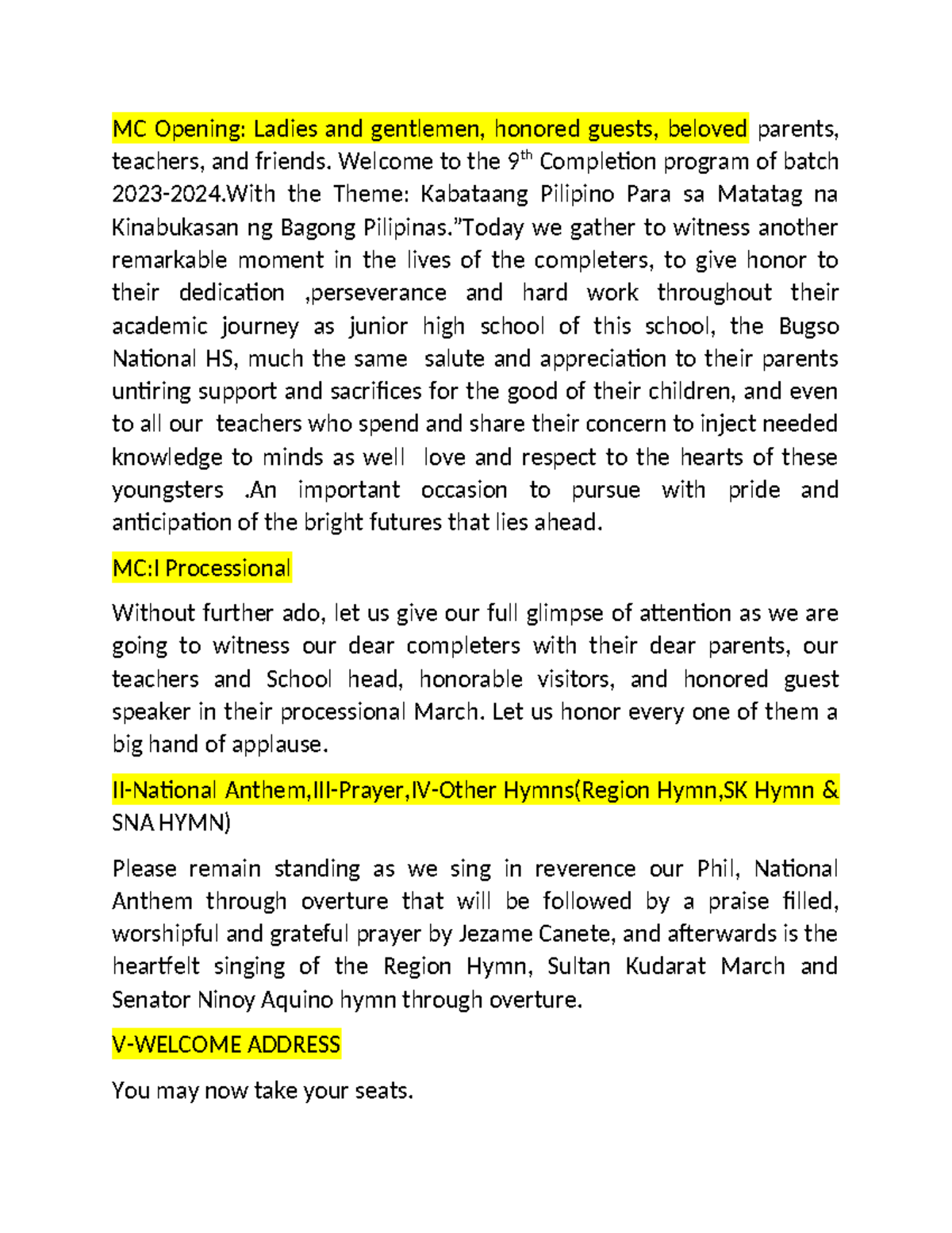 Emcee Script for 9th Completion Program 2023-2024 - Studocu