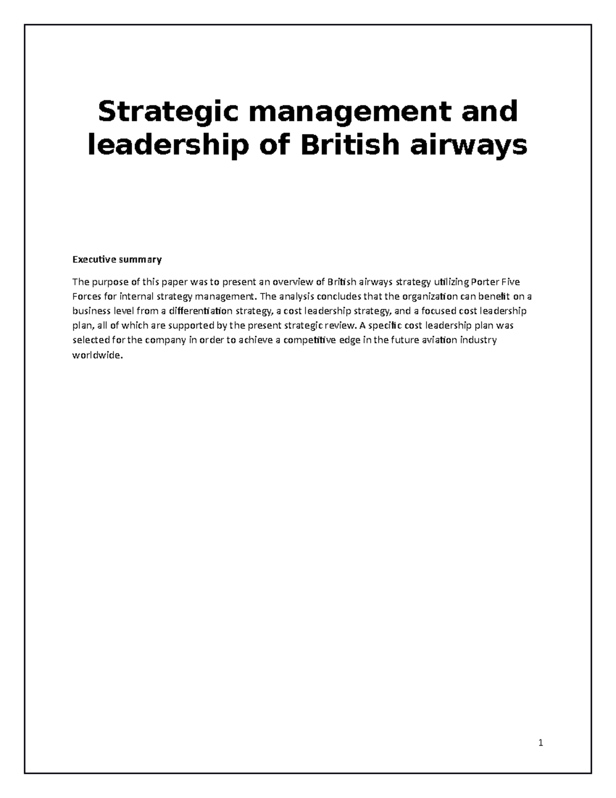 British airways and leadership - Strategic management and leadership of ...