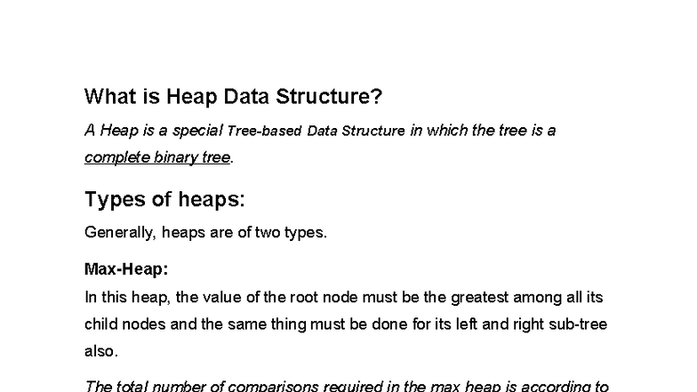 Heap Data Structure Overview: Types, Properties, and Applications - Studocu