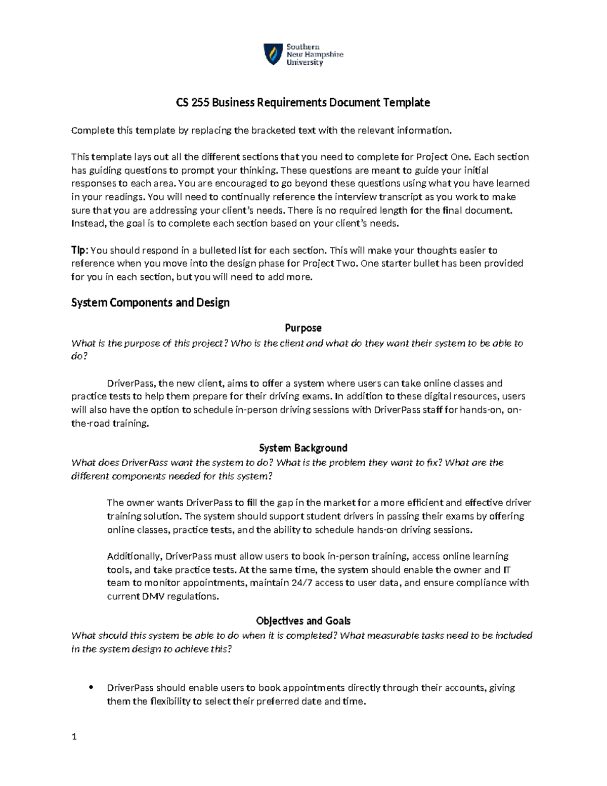 CS 255 Business Requirements Document Template for Project One - Studocu