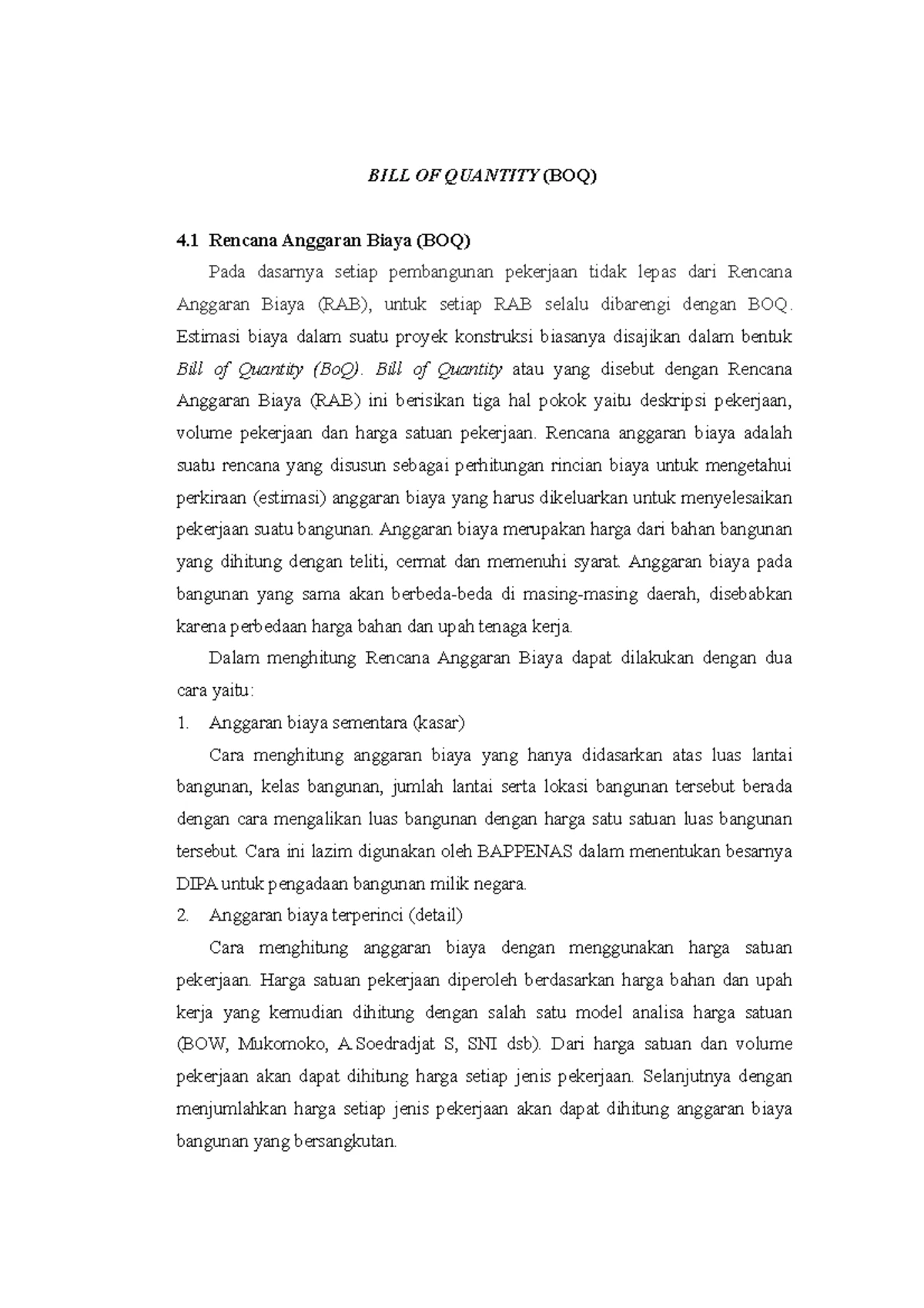 Bill of Quantity (BOQ) - Teori dasar dan contoh perhitungan BOQ - BILL ...