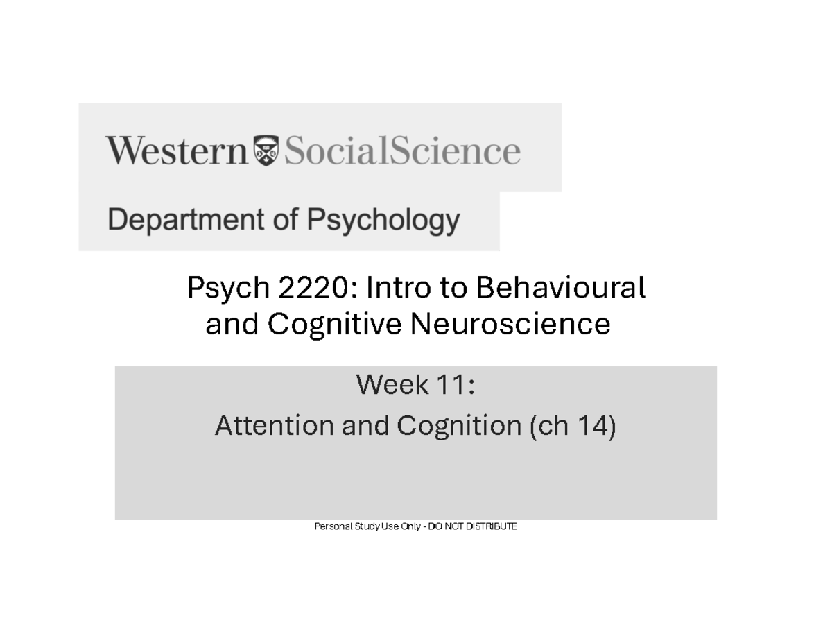 2220A 2024 Week11 handout - Psych 2220: Intro to Behavioural and ...