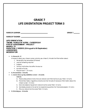 EMS Grade 7 TERM 3 Project - TERM 3: PROJECT ENTREPRENEUR’S DAY GRADE 7 ...