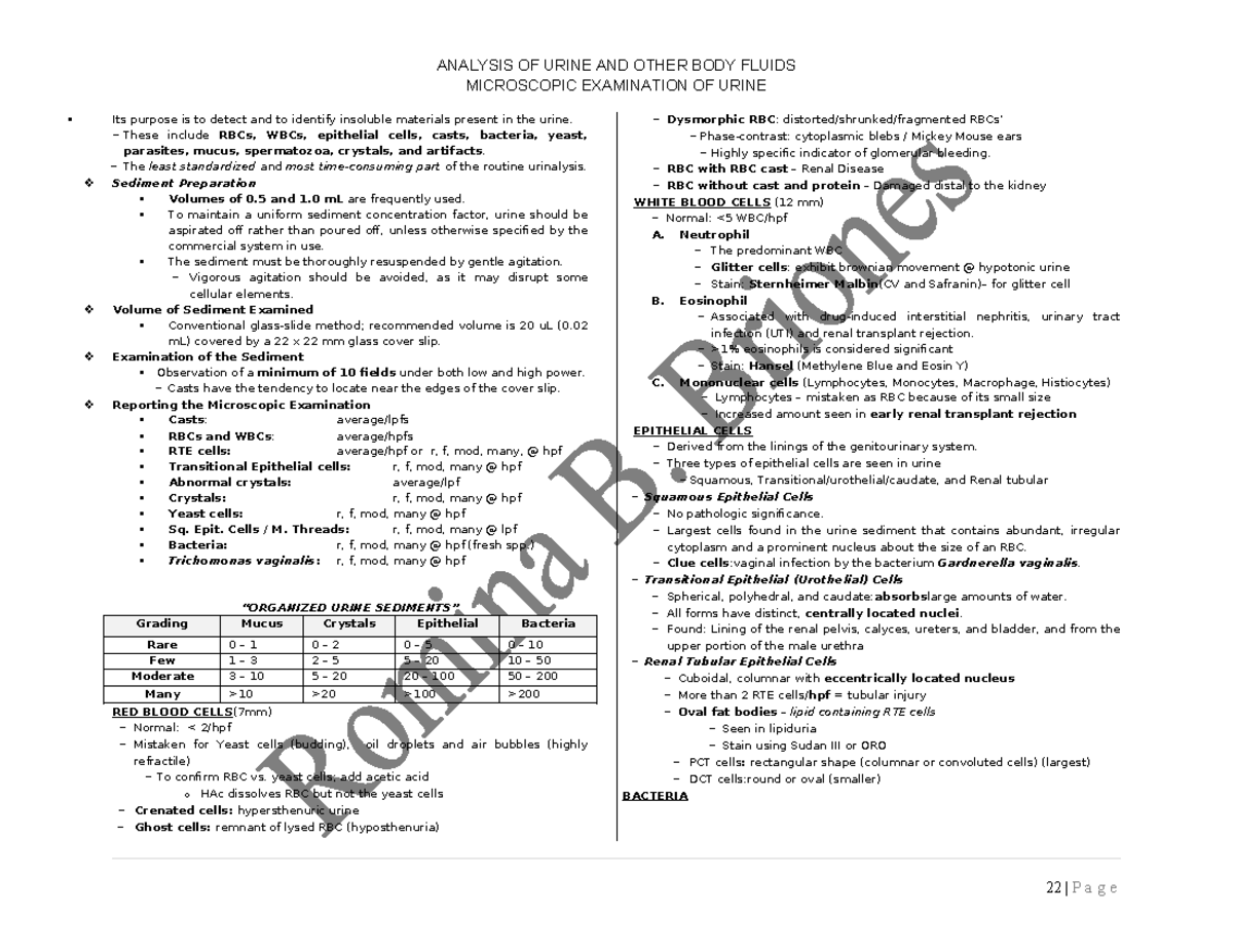 Microscopic Examination of Urine: Analysis of Body Fluids (Course Code ...