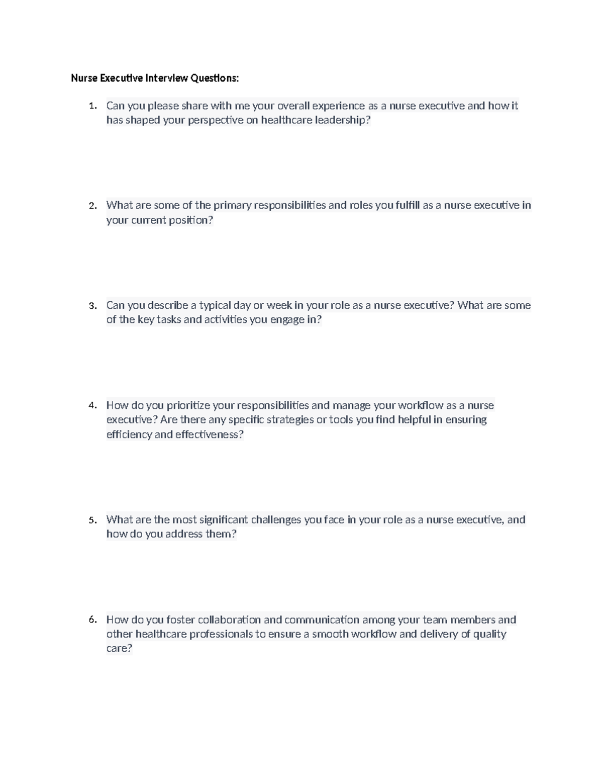Nurse Executive Interview Questions for Leadership Roles in Healthcare ...